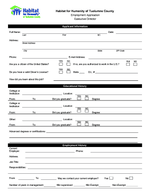 Fillable Online habitattuolumne Employment Application - Habitat For ...