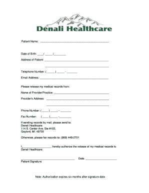 Fillable Online Patient Name Note Authorization expires six months after Fax Email Print - pdfFiller