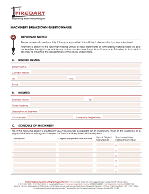 Fillable Online fdcg co Machinery breakdown questionnaire - Firedart ...