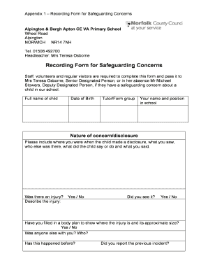 Fillable Online alpingtonprimaryschool Recording Form for Safeguarding ...
