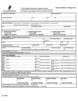 Fillable Online Group Enrollment / Change Form The Guardian Life ...