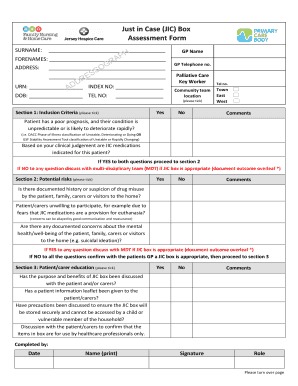 Fillable Online Just in Case (JIC) Box Assessment Form - Jersey Hospice ...