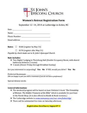 Fillable Online Womens Retreat Registration Form Rev Fax Email Print ...
