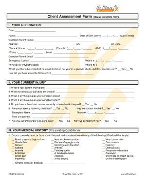 Fillable Online fitnessfix Client Assessment Form - The Fitness Fix ...