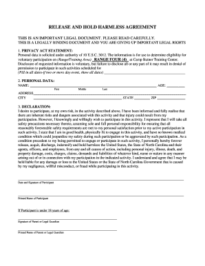 Fillable Online RELEASE AND HOLD HARMLESS AGREEMENT - North State ...