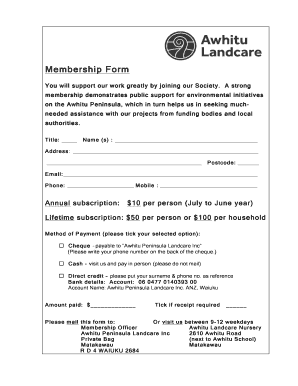 Fillable Online awhitu org Membership Form - bAwhitub Peninsula ...