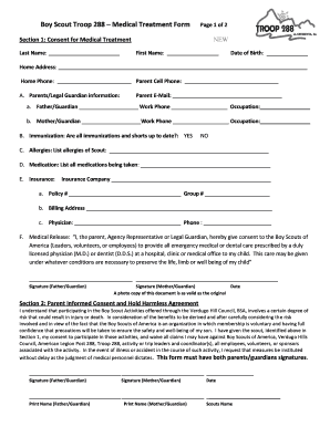 Fillable Online troop288 Boy Scout Troop 288 Medical Treatment Form ...