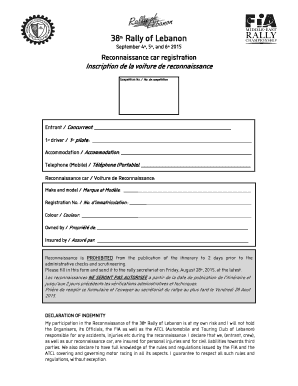 Fillable Online Reconnaissance Form 38th Rally of Lebanon Fax Email ...