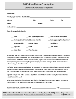 Fillable Online 2015 PC Fair Grand Parade Entry Form Fax Email Print ...