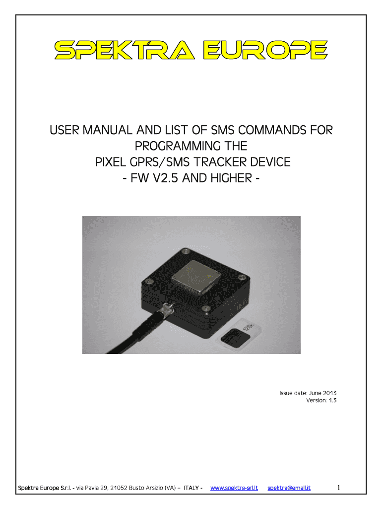 Fillable Online spektra-srl USER MANUAL AND LIST OF SMS COMMANDS FOR ...