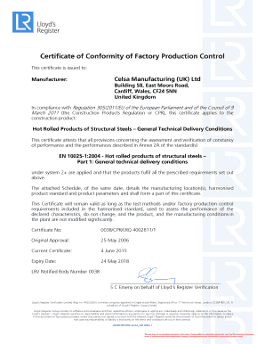 Fillable Online Certificate of Conformity of Factory Production Control ...