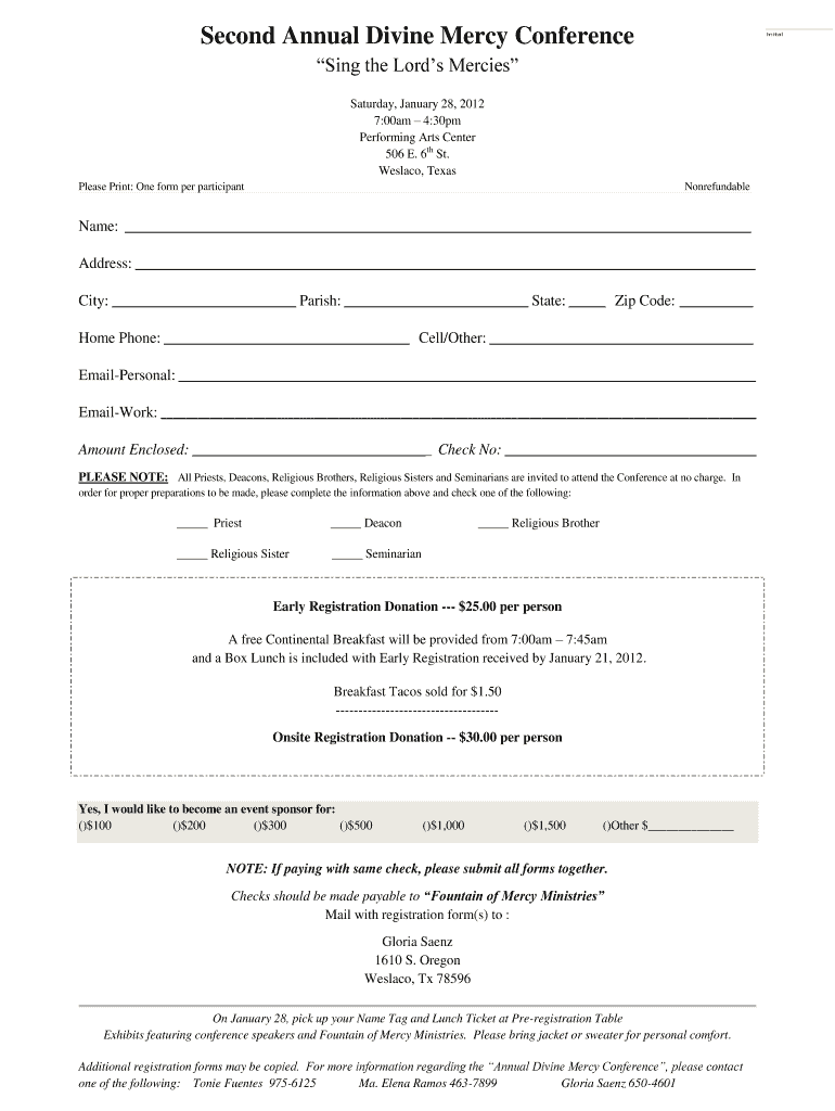 Fillable Online Second Annual Divine Mercy Conference - rgvacts Fax ...