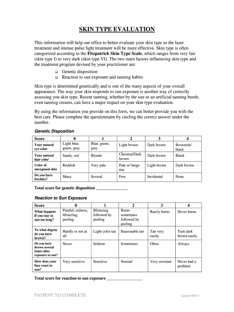 Fillable Online SKIN TYPE EVALUATION - Aesthetic and Laser Fax Email ...