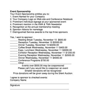Fillable Online Event Sponsorship Your Event Sponsorship entitles you ...