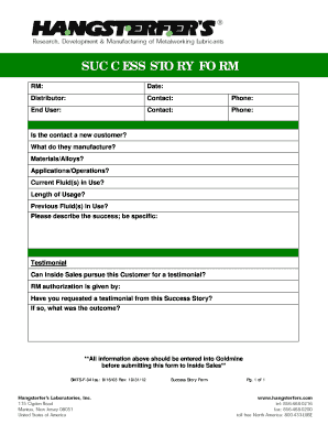 Fillable Online Success Story Form - Hangsterfer039s Laboratories Fax ...