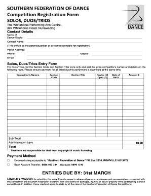 Fillable Online dancesfd asn SOUTHERN FEDERATION OF DANCE Competition ...