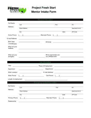 Fillable Online peopleforpeople Project Fresh Start Mentor Intake Form ...