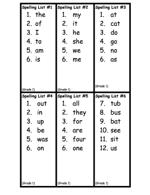 Fillable Online First Grade Spelling Words Free 1st Grade weekly List ...