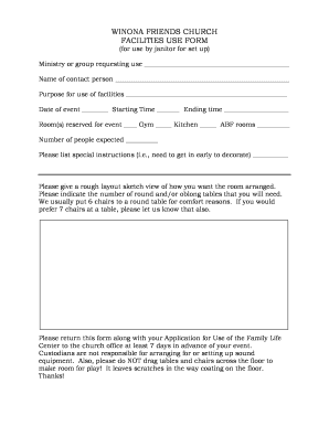 Fillable Online WINONA FRIENDS CHURCH FACILITIES USE FORM Fax Email ...