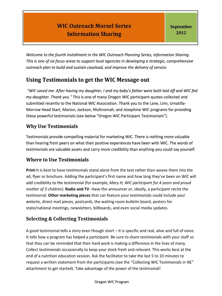 Fillable Online public health oregon WIC Outreach Morsel Series ...