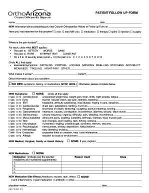 Fillable Online Patient follow up form - Canyon Orthopaedic Surgeons ...