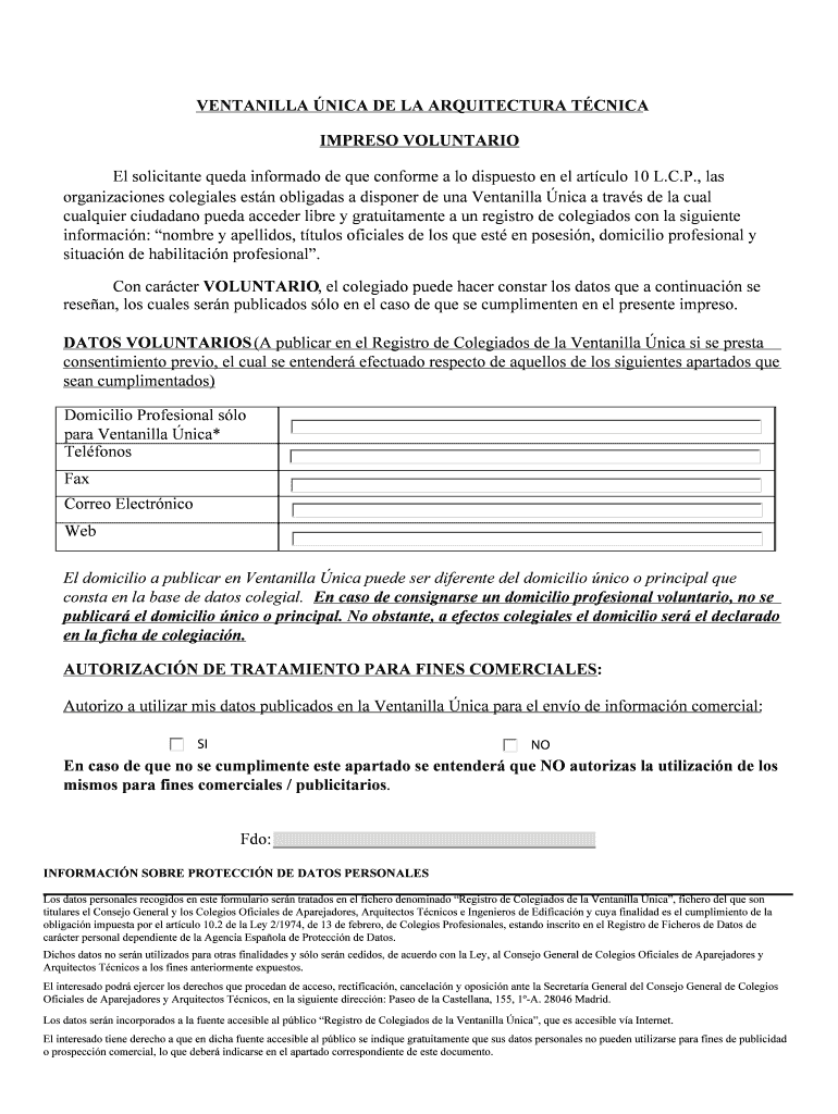 Completable En línea Domicilio Profesional s lo para Ventanilla nica ... - coaatcan Fax Email ...