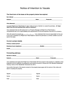 Fillable Online Intention to Vacate Form - bwrightdunnbbcombau Fax Email Print - pdfFiller