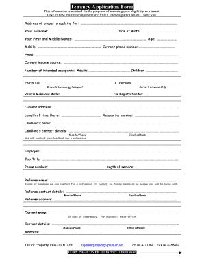 Fillable Online property-plus co Tenancy Application Form - bpropertyb ...