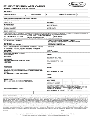 Fillable Online homeletsofbath co STUDENT TENANCY APPLICATION ...