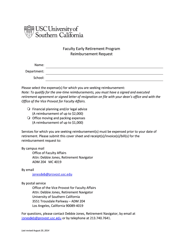Fillable Online faculty usc Faculty Early Retirement Program ...