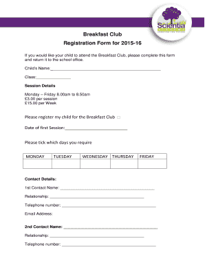 Fillable Online scientiaacademy co Breakfast Club Registration Form for ...