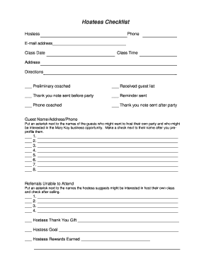 Fillable Online Hostess Checklist - MelissaMaySmithcom Fax Email Print ...
