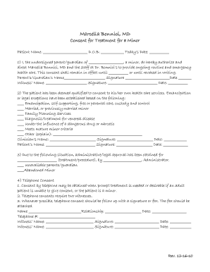 Fillable Online Consent for Treatment for a Minor Fax Email Print ...