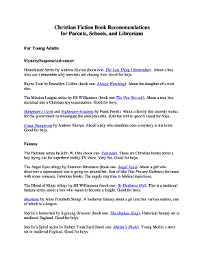 Fillable Online Christian Fiction Book Recommendations Fax Email Print ...
