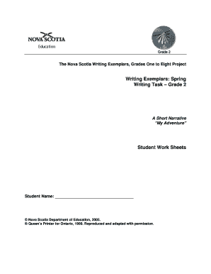 Fillable Online nswritingexemplars ednet ns Spring Writing Task Grade 1 ...