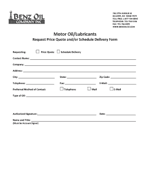 Fillable Online TELEPHONE: Motor Oil/Lubricants Request Price Quote and ...