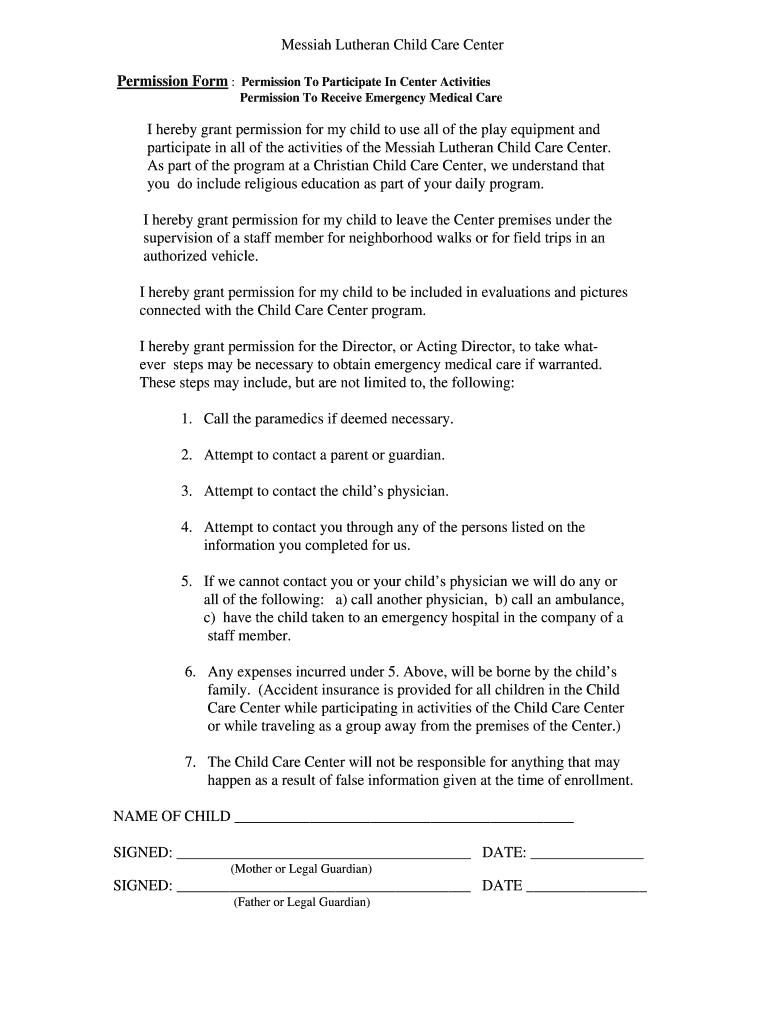 Fillable Online Permission Form Permission To Participate In Center Fax ...