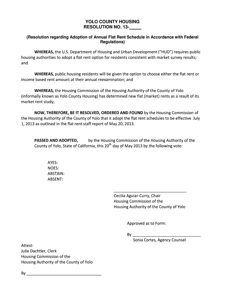 Fillable Online yoloagenda yolocounty Att B Flat Rent Resolution - Yolo ...