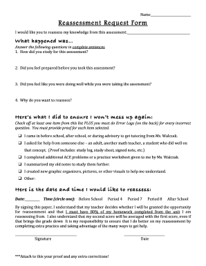 Fillable Online Reassessment Request Form - bwalczakmathbbcomb Fax ...