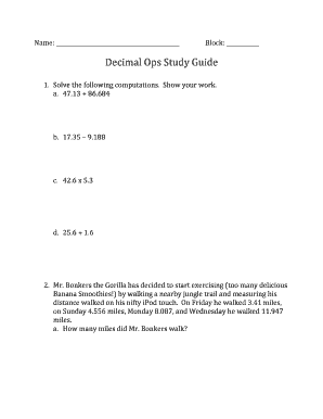 Fillable Online Decimal Ops Study Guide - bwalczakmathbbcomb Fax Email ...