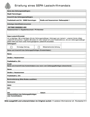 Ausfüllbar Online stadthemmingen Erteilung eines SEPA ...