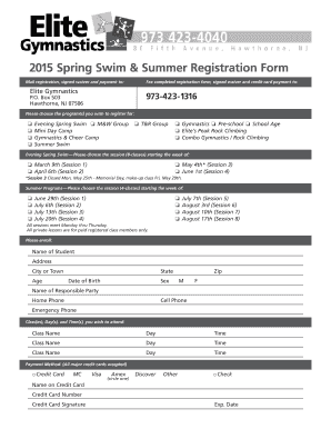 Fillable Online 2015 Spring Swim amp Summer Registration Form Fax Email Print - pdfFiller