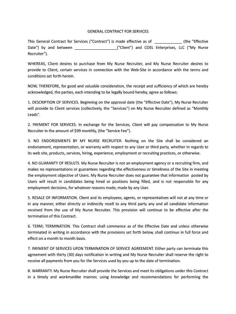 Fillable Online GENERAL CONTRACT FOR SERVICES This General Contract for ...