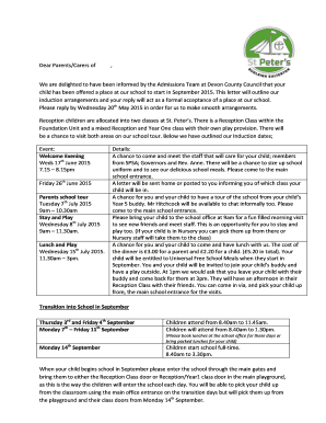 Fillable Online st-peters-school org Transition information for entry ...