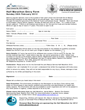 Fillable Online goodrunguide co Half Marathon Entry Form - Good Run ...