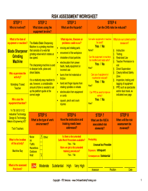 Fillable Online RISK ASSESSMENT WORKSHEET STEP 1 STEP 2 STEP 3 STEP 4 ...