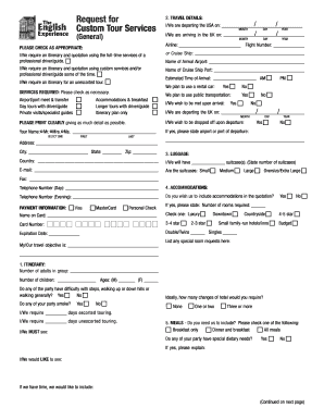 Fillable Online English Experience Custom Tour Form v3 Fax Email Print ...