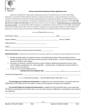 Fillable Online ovha Orchard Valley HOA Architectural Project ...