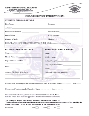 Fillable Online W wwwbloretohighschoolbbcomb DECLARATION OF INTEREST FORM Fax Email Print ...