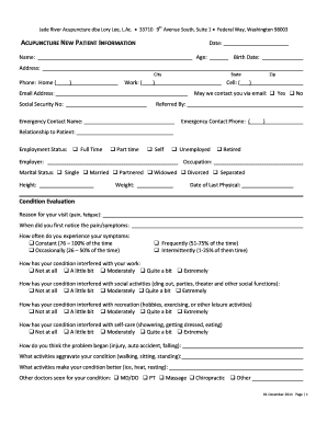 Fillable Online ACUPUNCTURE NEW PATIENT NFORMATION Fax Email Print ...